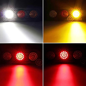 Partsam 63 LED Truck Trailer Tail Lights Bar Kit, Stop Turn Signal Brake Reverse Taillight with Iron Bracket Base Waterproof 12V-30V 4 Inch Round Led Trailer Tail Lights RV Camper Flatbed Trucks(2pcs)