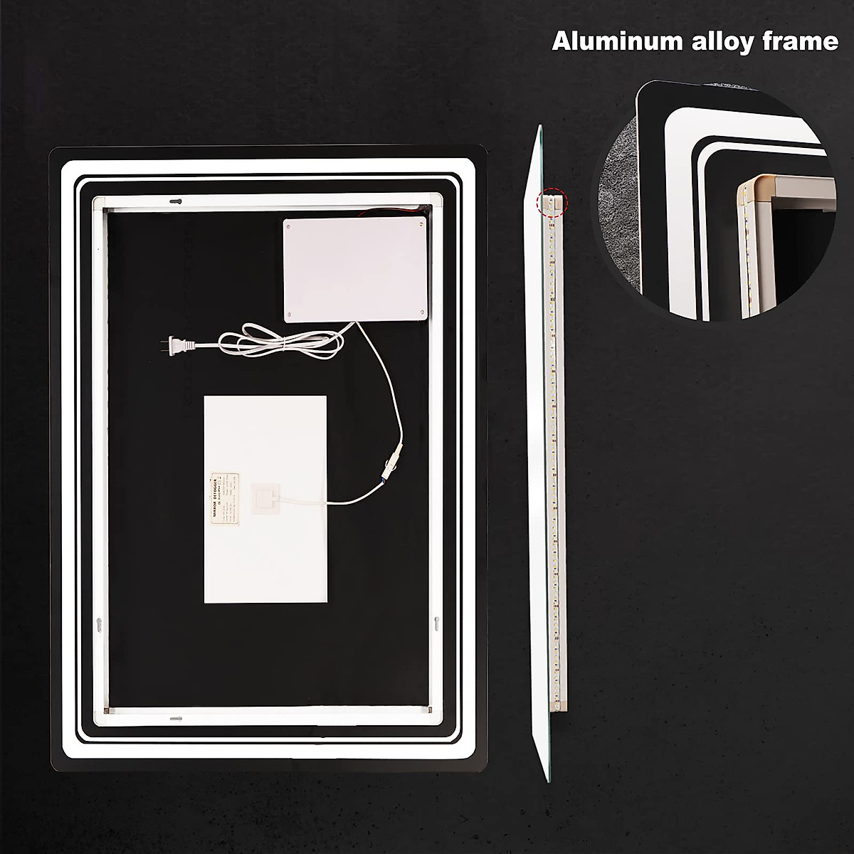 HOMECOOKIN Wall Mount 20x28 inches LED Mirror, Bathroom, Rectangular, Aluminum, Modern, Anti-Fog, Adjustable 3 Colors, Backlit