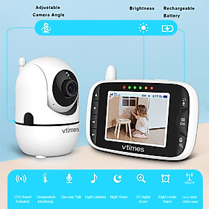 VTimes Video Baby Monitor with Camera and Audio, 3.2" Color LCD Scree, Remote Pan-Tilt-Zoom, Baby Monitor Camera, Infrared Night Vision, Temperature Display, Lullaby, Two Way Audio and VOX Mode