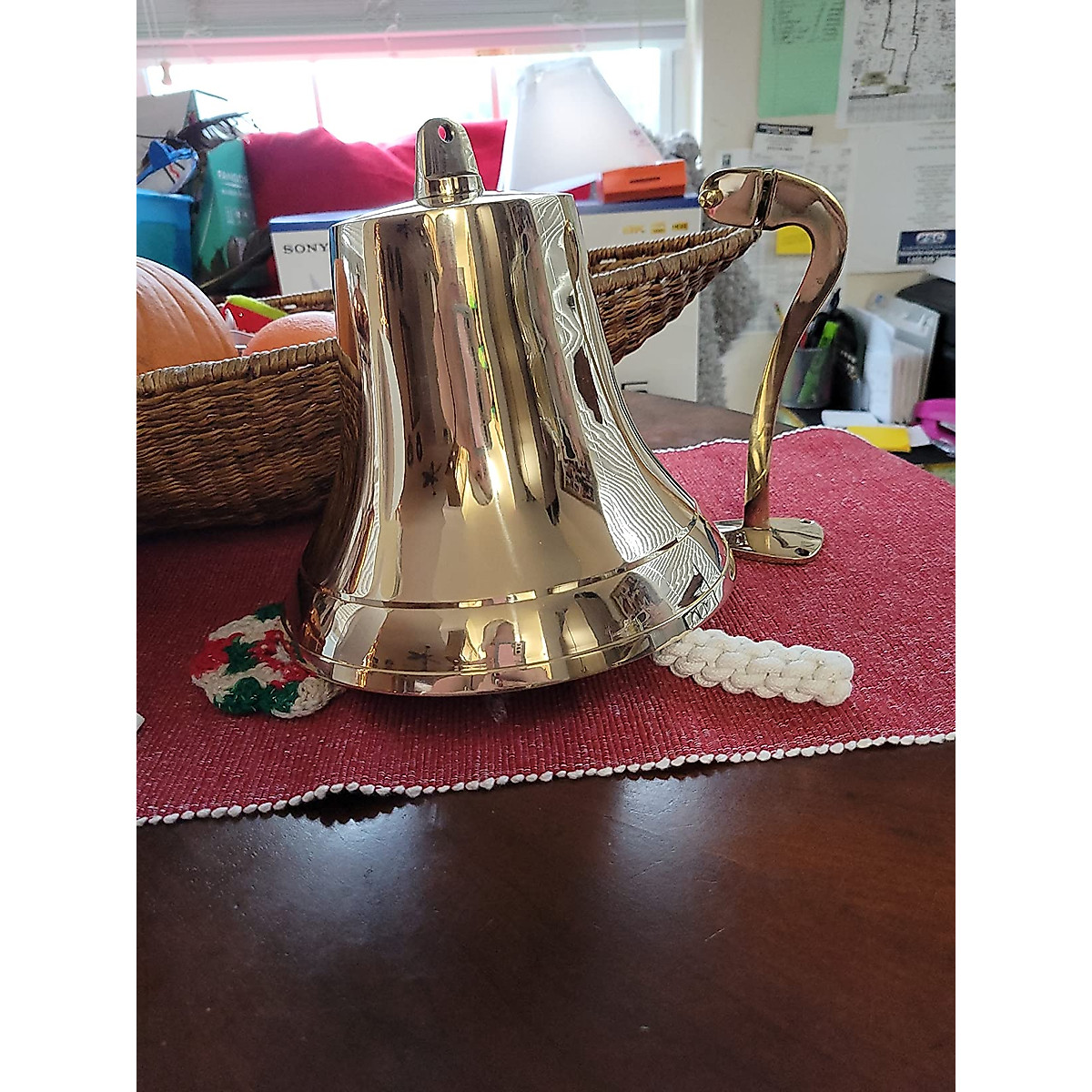 Enormous Wall Hanging Ship Bell with Rope Polished Dinner Bell Tip Bell Indoor/Outdoor Nautical Decoration Bells Variety with Mounting Hardware Bracket Ship Boat Maritime Decor (10" Brass)