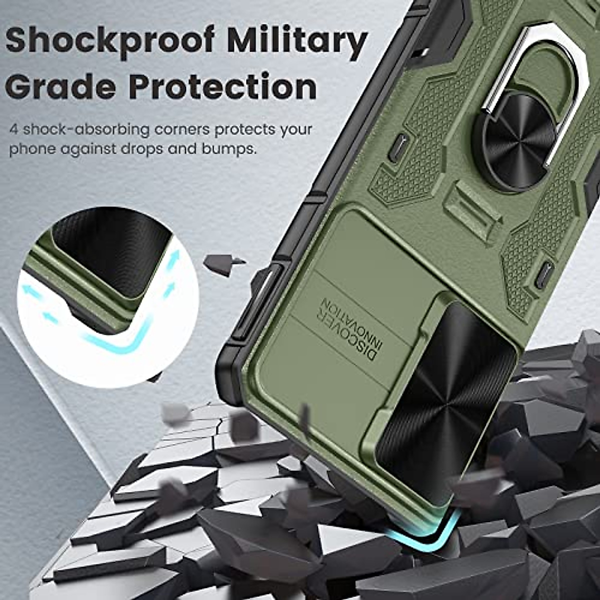 Caka for S22 Plus Case, Samsung Galaxy S22 Plus Case with Camera Cover & Kickstand with Built-in 360° Rotate Ring Stand Magnetic Magnet Protective Phone Cover Case for Galaxy S22+ Plus 5G -Green