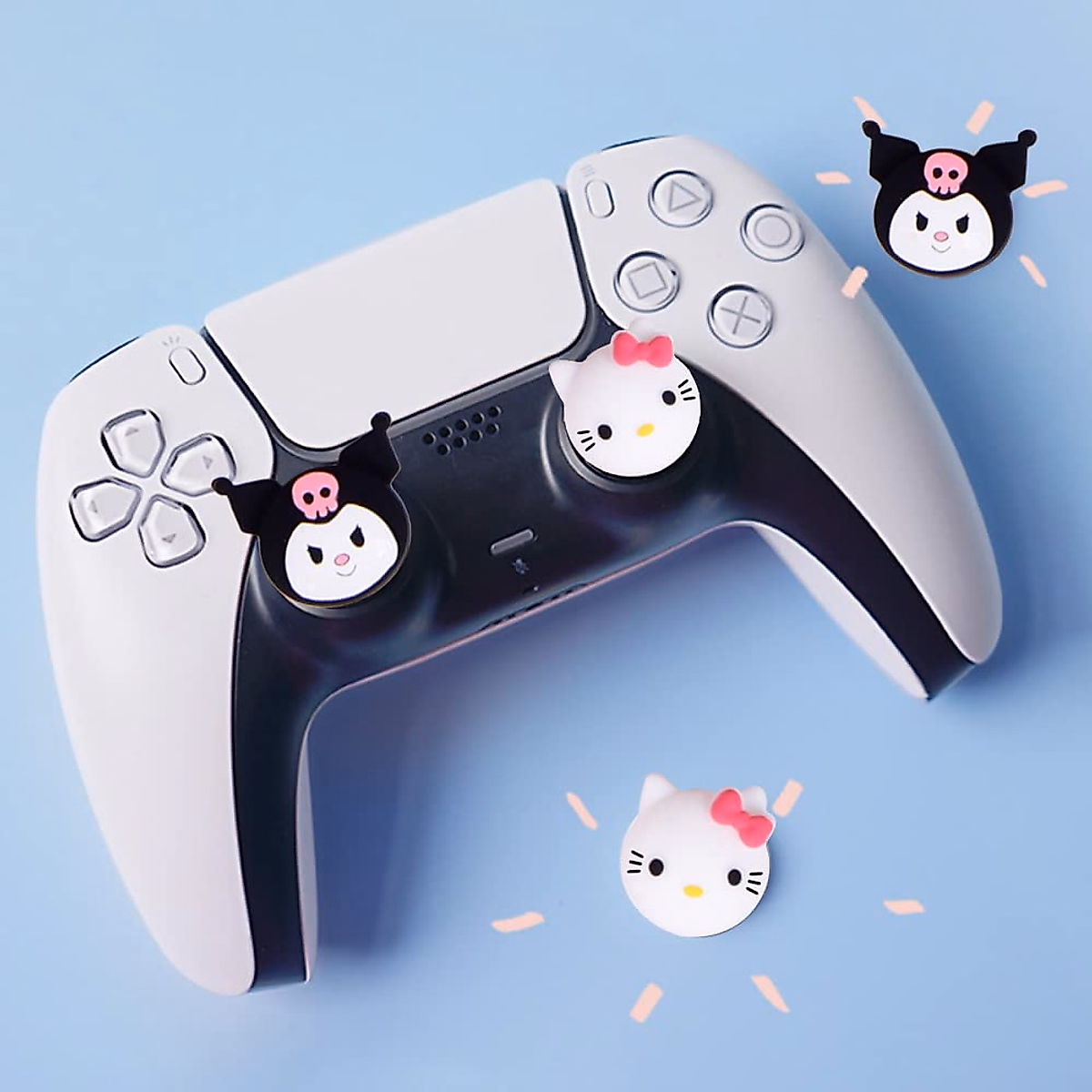 PERFECTSIGHT Cute Thumb Grip Caps for PlayStation 4/5, PS5, PS4, Xbox Series X/S, Xbox One, Switch PRO Controller, 4PCS Kawaii Soft Rubber 3D Analog Thumbsticks Grips Joystick Cover Set, Rabbit+Kitty