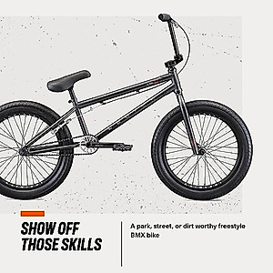 Mongoose Legion L100 Freestyle Mens and Womens BMX Bike, Advanced Riders, Adult Steel Frame, 20-Inch Wheels, Grey/Black