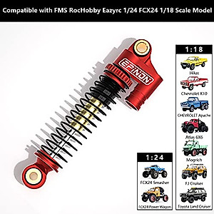 EPINON All Aluminum Front & Rear Shocks for FMS RocHobby eazyrc 1/24 FCX24 1/18 Toyota Land Cruiser/Hilux/FJ Cruiser/Chevrolet K10/Mogrich/Apache/Atlas 6X6 Upgrade Parts (4PCS Red)