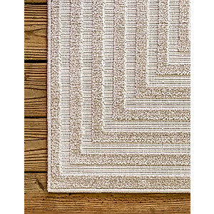 Unique Loom Sabrina Soto Outdoor Collection Geometric, Modern, Vibrant, Carved Area Rug, 2 ft x 6 ft, Beige