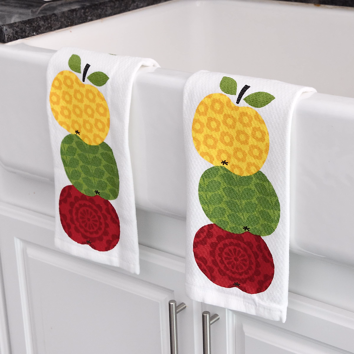 T-fal Premium Kitchen Towels (2-Pack), 16" x 26", Highly Absorbent, Super Soft, Long-Lasting, Dual Sided Woven Weave 100% Cotton Dish Towels, Hand Towels, Tea Towels, Bar Towels, Apples