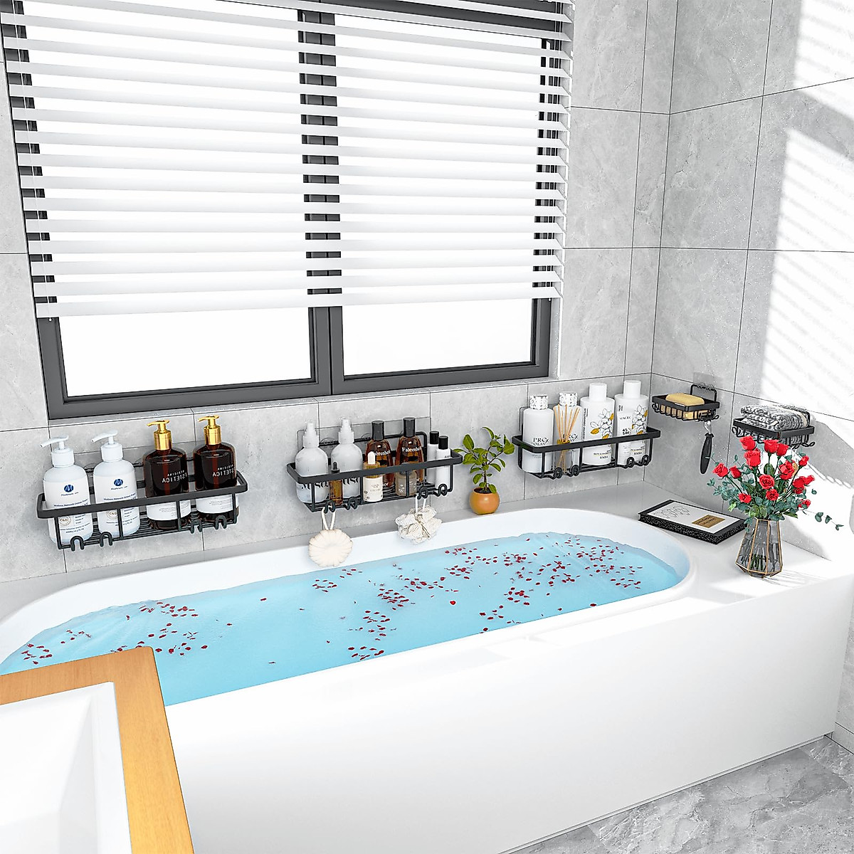 oyenbboi Shower Caddy, Shower Organizer [6-Pack], Adhesive Shower Shelves, Large Capacity Shower Rack, No Drilling Rustproof Bathroom Shower Organizer, Shower Shelf for Inside Shower