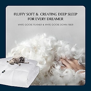 Serta White Goose Feather and White Goose Down Fiber Comforter Hotel Luxury Edition Hypoallergenic 100% Cotton, All Seasons Warmth King