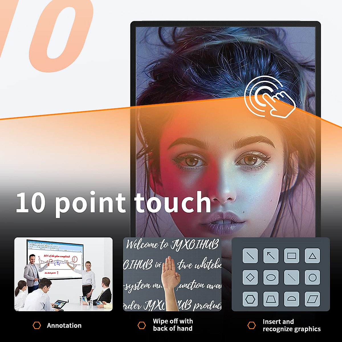 Smart Board, 43 Inch JYXOIHUB Interactive Whiteboard, Electronic Whiteboard, Screen Mirroring from Android and iOS for Live Streaming, for Advertising Display and Classroom (Board Only)
