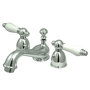 Kingston Brass KS3951PL Restoration Mini Widespread Lavatory Faucet with Porcelain Lever Handle, Polished Chrome