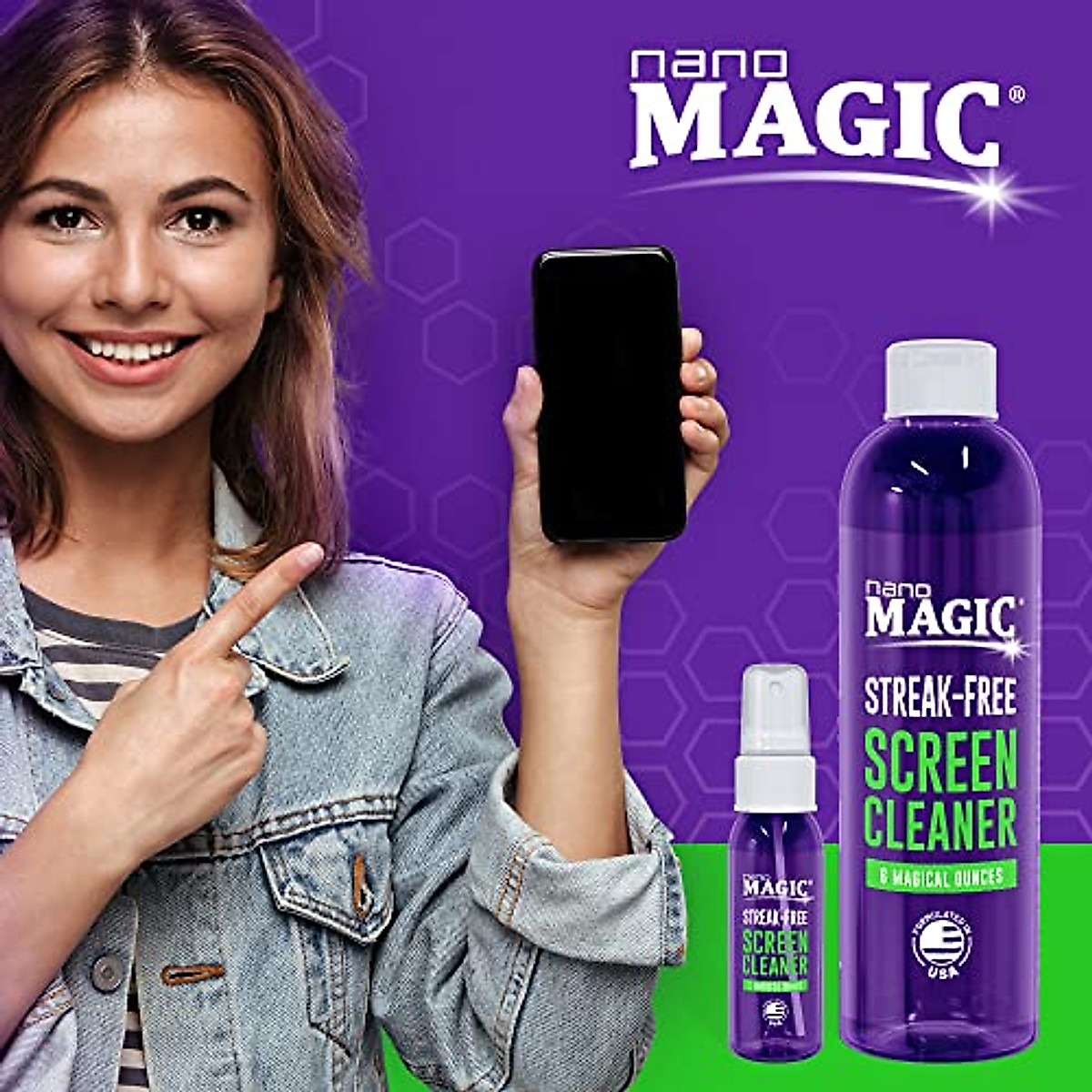 NANO MAGIC Screen Cleaner Spray Kit - For Streak Free Clean Screens on Computer & Laptop Monitor, Phone Touchscreen, Watch, Glasses, LED & LCD TV, + - Spray, Refill, Microfiber Cloth, Travel Pouch