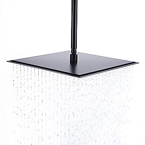 Shower Head,16 Inch Ultra Thin High Pressure Fixed Rain Showerhead Matte Black with Silicone Nozzle - Adjustable Metal Swivel Ball Joint - For the Best Relaxation and Spa