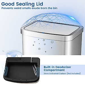 S AFSTAR Automatic Trash Can, 13 Gallons Stainless Steel Garbage Can Trash Bin with Quick & Soft Close Lid, Deodorizer Compartment, Touchless Motion Sensor Trash Can for Kitchen Bathroom Office