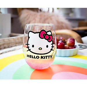 Silver Buffalo Sanrio Hello Kitty Teardrop Stemless Wine Glass | Holds 20 Ounces