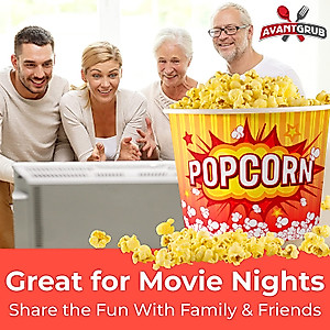 Greaseproof Retro 85oz Popcorn Buckets 25 Pk. Reusable and Durable Pop Corn Tubs in Red Yellow. Large Disposable Containers Perfect For Movie Night, Theme Party, Theater, Carnivals & Fundraisers.