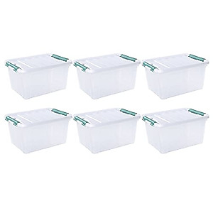 Afromy Set of 6 Latching Storage Box, Plastic Storage Bin with Lid, 20 Quart, Clear
