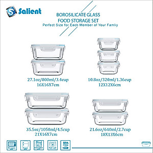 S SALIENT 18 Piece Glass Food Storage Containers with Lids, Glass Meal Prep Containers, Glass Containers for Food Storage with Lids, BPA Free & Leak Proof (9 lids & 9 Containers)