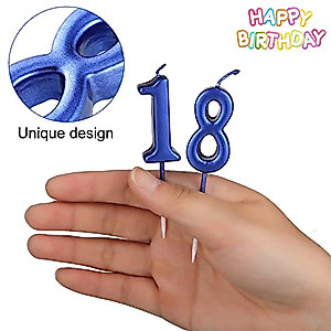 18th Birthday Candles, Cake Numeral Candles, Blue 18th Cake Topper Candles for Birthday Cake Favor Wedding Anniversary Party Celebration Supplies