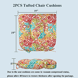 FUNHOME Set of 2 Outdoor Chair Cushions, Water-Resistant Tufted Seat Cushions for Patio Furniture 19 x 19 x 5 Inch Patio Cushion for Rocking, Camping, Kitchen Chairs Corinthian Dapple