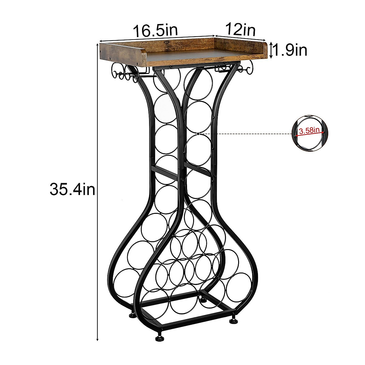14 Bottles Wine Rack Console Table Freestanding Floor Wine Storage Organizer with Glass Holder Adjustable Feet Wood Top 35.4" H