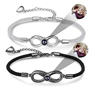 Nameinhea Custom Bracelet with Picture inside Personalized Photo Projection Bracelet,Picture Bracelet Personalized Photo Memorial Bracelet for Women Girlfriend Mom (Infinity)