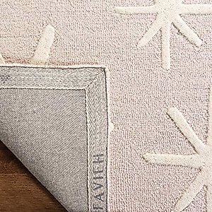 SAFAVIEH Kids Collection 8' x 10' Pink / Ivory SFK908P Handmade Starbursts Wool Area Rug