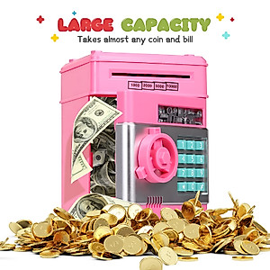 Piggy Bank for Girls Boys Large Electronic Money Coin Banks with Password Protection, Automatic Paper Money Scroll Saving Box, Digital Electronic Savings Safe Machine Box, Birthday Gifts for Kids
