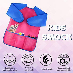 Bassion 2 Pack Kids Art Smocks Toddler Smock Waterproof Artist Painting Aprons Long Sleeve with 3 Pockets for Age 2-6 Years Gifts(yellow pink)