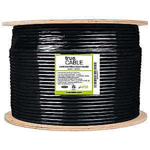 trueCABLE Cat6 Direct Burial, Gel Filled, 1000ft, Black, Waterproof, CMX, 23AWG Solid Bare Copper, 550MHz, PoE++ (4PPoE), ETL Listed, Unshielded UTP, Bulk Ethernet Cable