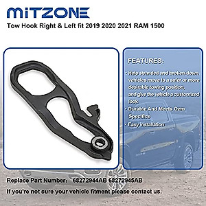 MITZONE Front Tow Hooks Right & Left with Bushing Compatible with 2019 2020 2021 2022 RAM 1500 Replace 68272944AB 68272945AB