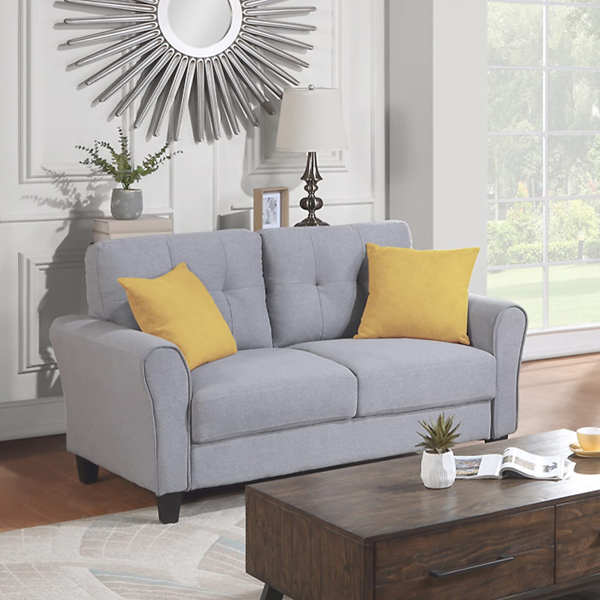TARTOP Sofa 57.5" Modern Living Room Loveseat Linen Upholstered Couch Furniture for Home or Office,2-Seat,Light Grey-Blue