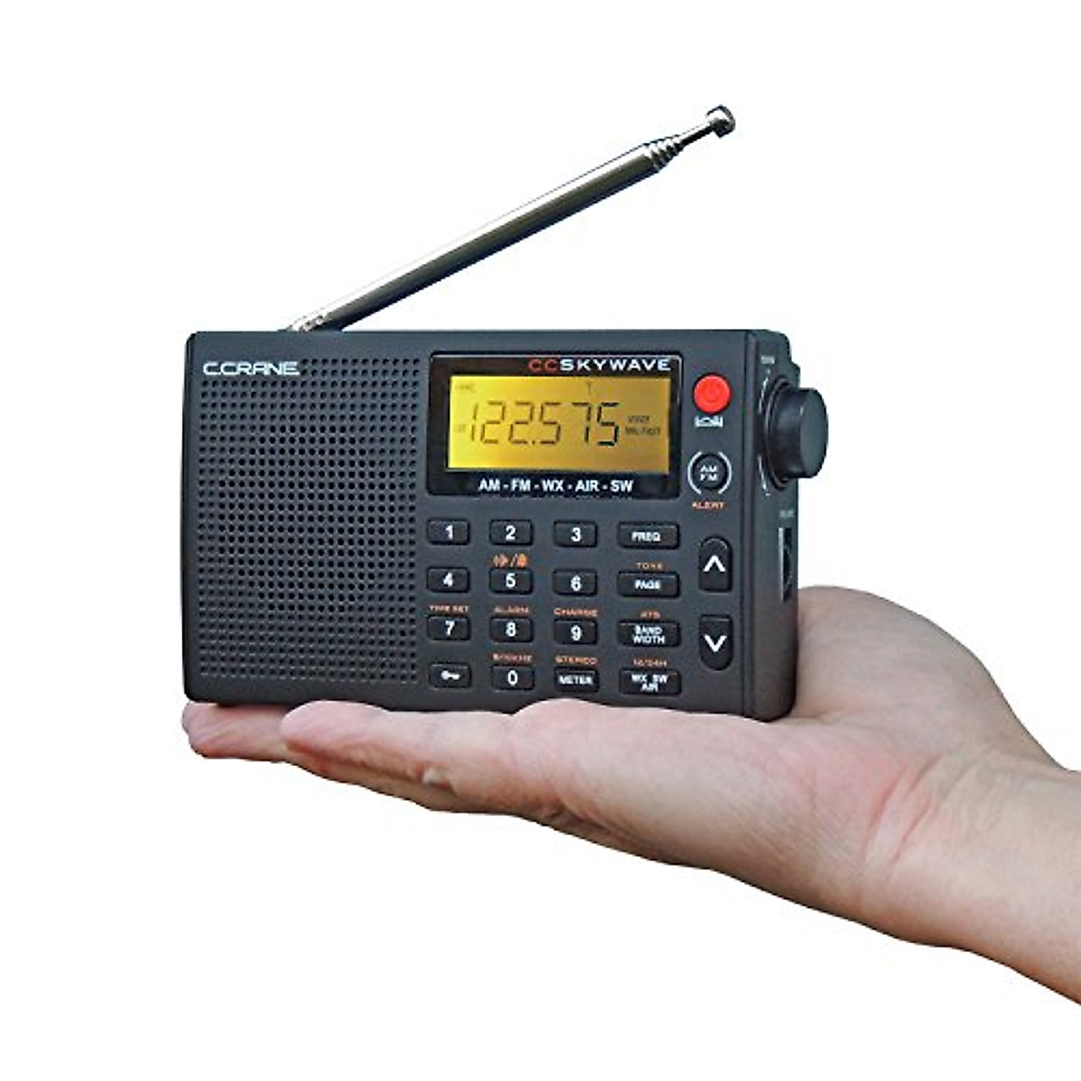 C Crane CC Skywave AM, FM, Shortwave, Weather and Airband Portable Travel Radio with Clock and Alarm