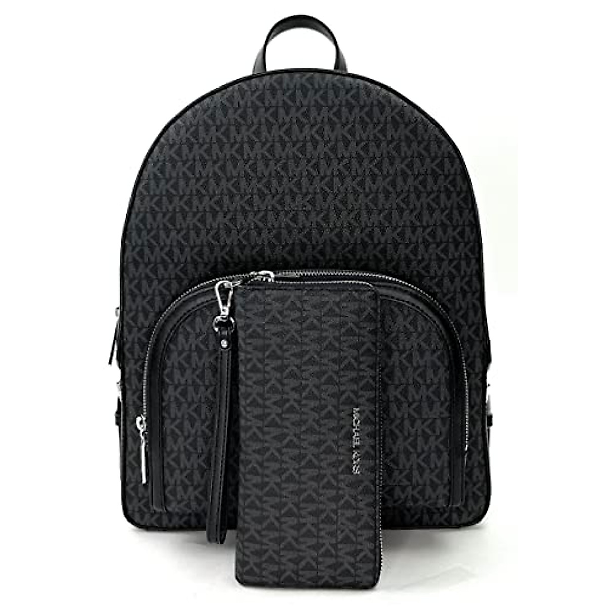 Michael Kors Jaycee Large Backpack School Bag Bundled JST Continental Wristlet Wallet (Black Signature)