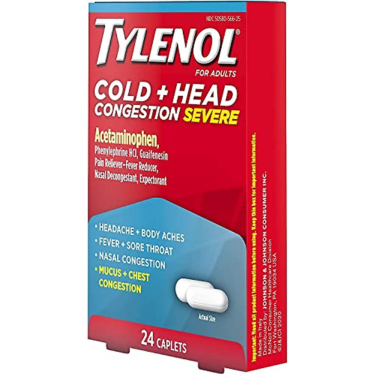 TYLENOL Cold Head Congestion Caplets for Adults, Severe, 24 ea (Pack of 4)