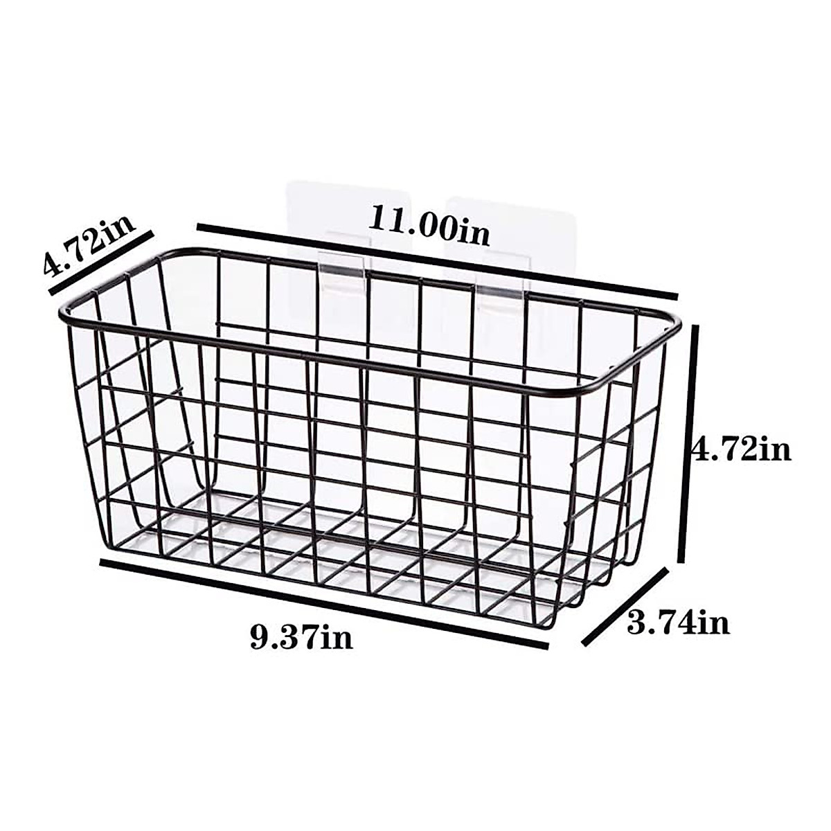 Hanging Kitchen Baskets Adhesive Sturdy Wire Storage Baskets with Kitchen Food Pantry Bathroom Shelf Storage No Drilling Wall Mounted,Black,2 Pack