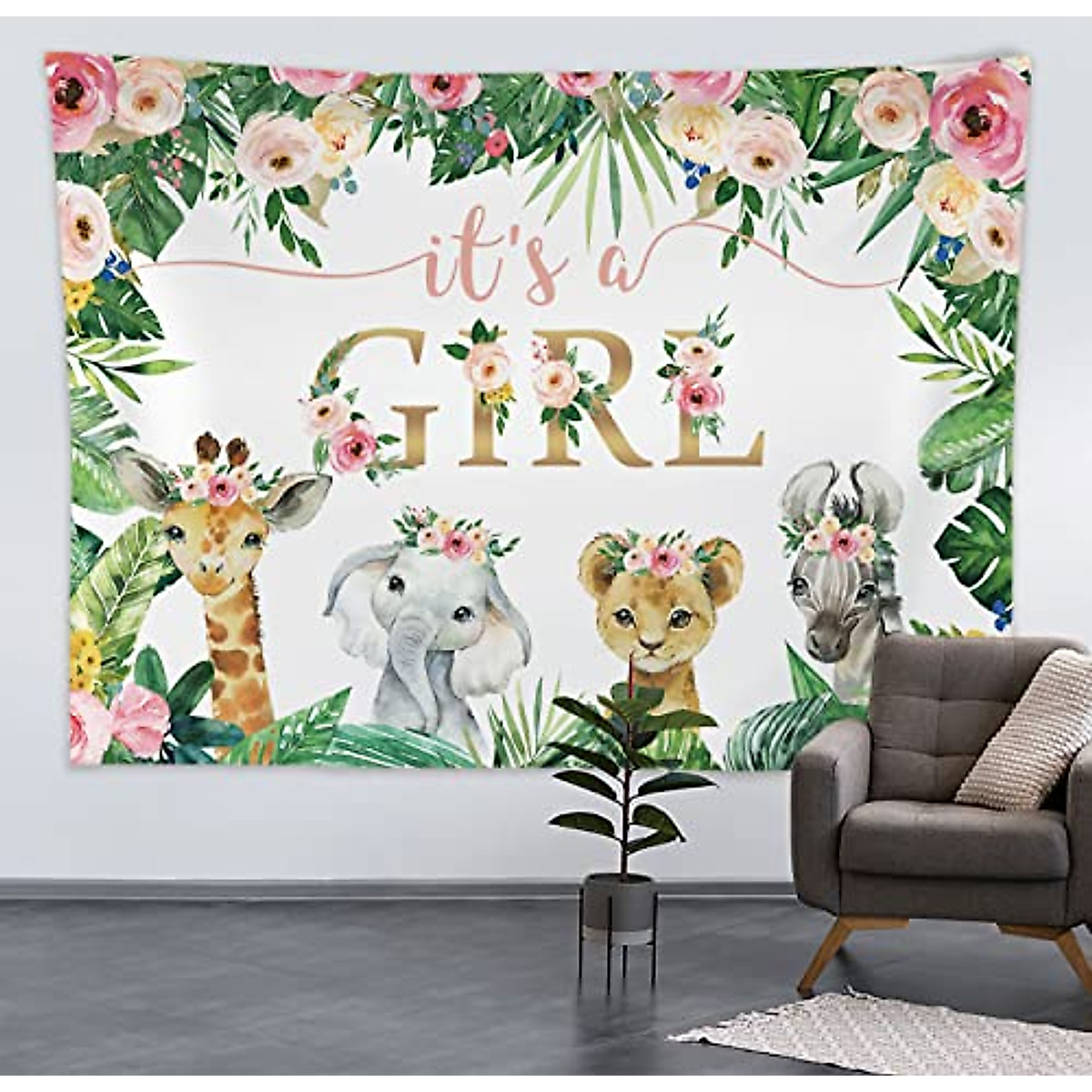 Maijoeyy 7x5ft Safari Baby Shower Decorations for Girl Baby Shower Party It’s a Girl Baby Shower Backdrop Safari Animals Girl Baby Shower Backdrop for Photography