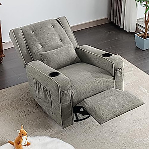 OPRISEN 360° Manual Swivel Recliner Swivel Rocker Recliner Chair for Nursery Overstuffed Wingback Glider Chair w/Side Pockets/Cup Holders (Beige)