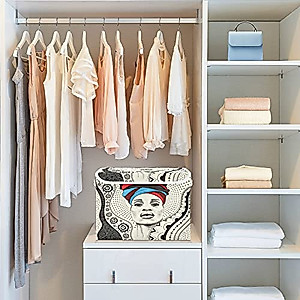 DOMIKING African Woman Large Storage Bin with Lid Collapsible Shelf Baskets Box with Handles Shelves Cabinet Nursery Drawer for Nursery Drawer Shelves Cabinet