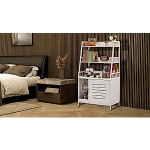 Sokiche Cat Litter Box Enclosure Furniture with Shelf Storage - Hidden Litter Box Enclosure Furniture Large Wooden with Cat Litter Trapping Mat Pad -Cat Washroom-Cat Cabinet-White