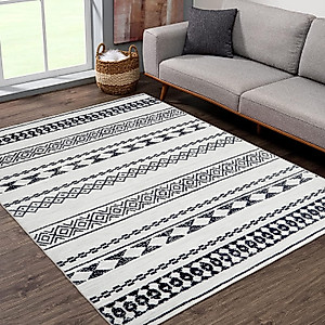 Zacoo Bohemian 5x7 Area Rugs for Living Room Non Slip Rugs Geometric Abstract Area Rug Low Pile Floor Carpet Throw Rug Bedroom Decor Non Shedding Area Rugs Dining Room Nursery Room Decor, Grey/White