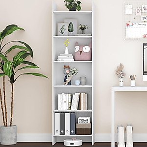 Hzuaneri 6-Tier Bookshelf, 66.9 Inches Floor Standing Bookcase, Display Storage Shelf, Corner Shelf, Home Decor Furniture for Home Office, Living Room, Bedroom, White 01103XBC