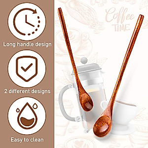 KALIONE 2 PCS Long Handle Wooden Coffee Spoons, Wood Mixing Tea Spoons Honey Spoons Wooden Cocktail Spoons with Long Handle for Mixing, Stirring, Eating(style2)