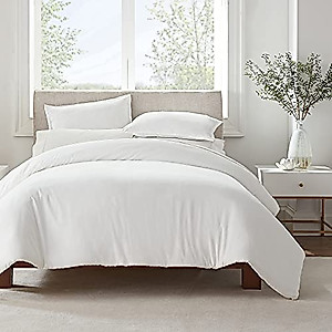 SERTA Simply Clean Ultra Soft Hypoallergenic Stain Resistant 3 Piece Solid Duvet Cover Set, White, Full/Queen