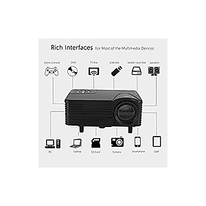 Home Cinema Projector, Mini Portable Vedio Movie Projector 1920x1080 80LM HD Small Vedio Projector, Compatible with Desktop / DVD / Mobile Phone / Game Console(Black)