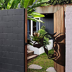 Nekeis Farm Metal Art Outdoor Decor Set,Peeping Cow Chicken Goat Metal Art Garden Fence Decoration Steel Silhouette Hollow Out Animal Shape Decor for Dad Grandpa Gift