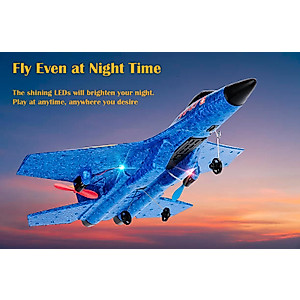 Aketoy Remote Control Airplane Easy to Fly Ultra Long Range RC Glider for Kids & Beginners with LEDs (Blue)