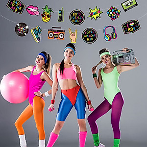 Blulu 80s Party Decorations 80s Banners Door Cover 80s Photo Booth Props 80s Themed Party Decorations Back to the 80s Sign Party Hip Hop Party Backdrop I Love 80s Table Background