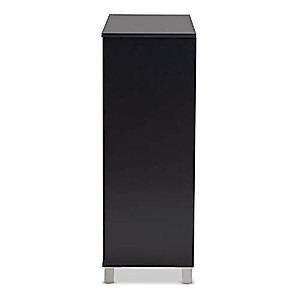 Baxton Studio Shirley Modern and Contemporary Dark Grey Finished 2-Door Wood Shoe Storage Cabinet with Open Shelves