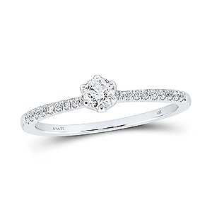 The Diamond Deal 14kt White Gold Round Diamond Solitaire Bridal Wedding Engagement Ring 1/3 Cttw