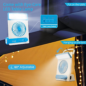 Ansee Solar Fan Camping Fan Cooling Table Fans 3 in 1 Multi-Function with Eye-Care LED Table Lamp Flashlight Torch Solar Panel Adaptor Plug for Home Use Camping (Blue)